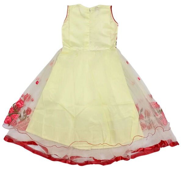 Girls Light Yellow Long Frock with Red/Maroon Floral Embroidery | 4 ...