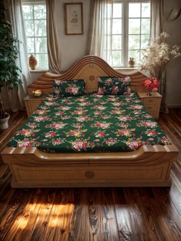 Multicolor Green Floral Double Bedsheet with 2 Matching Pillow Covers ...